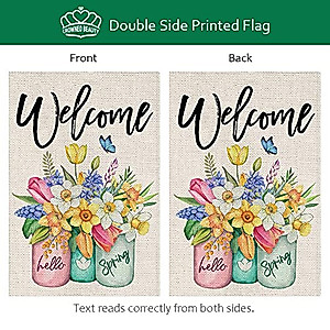 CROWNED BEAUTY Spring Garden Flag Floral Mason Jar 12×18 Inch Double Sided for Outside Vertical Holiday Seasonal Welcome Yard Flag