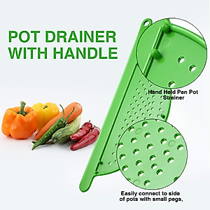 3 Pieces Pot Drainer with Handle Hand Held Pan Pot Strainer Plastic Pot Side Strainer Pasta Pot Drainers for Noddles Fruit Veggies and More, Fits up to 9 Inches