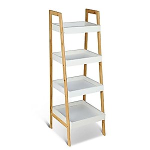 Magshion 4-Tier Ladder Shelf Casual Home Basics Modern Bookshelf Organizer, Storage Rack Shelves, Decorative Leaning Bookshelf for Bathroom, Living Room, Corner Display Bookcase
