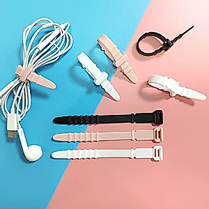 Silicone Zip Ties, Reusable Zip Ties, 20pcs Rubber Cable Ties Straps for Wire Management, Elastic Cable Organizer for Home Office Table Desk. 4.5” Cord Ties in White, Black, Pink, Purple and Blue