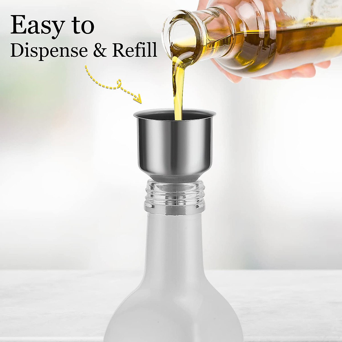 DIMBRAH Olive Oil Dispenser, Oil Dispenser Bottle for Kitchen, White Olive Oil Bottle with 2 No-drip Pourers and Funnel, Farmhouse Glass Oil Bottle - [SINGLE PACK]