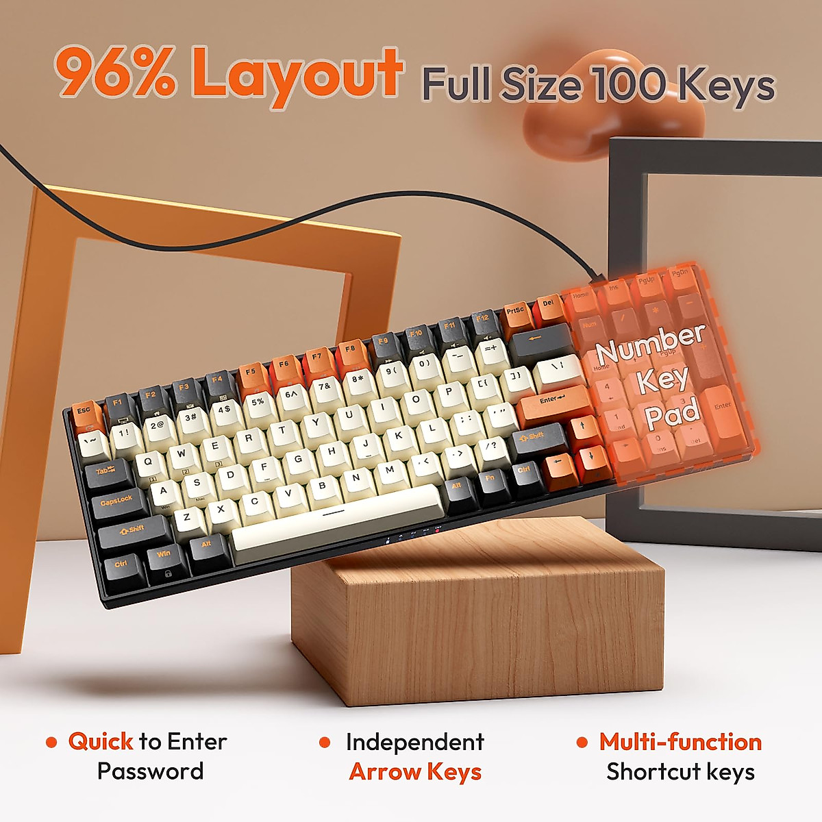 RK ROYAL KLUDGE RK100 2.4G Wireless/Bluetooth/Wired RGB Mechanical Keyboard, 100 Keys 3 Modes Connectable Hot Swappable Brown Switch Gaming Keyboard for Win/Mac
