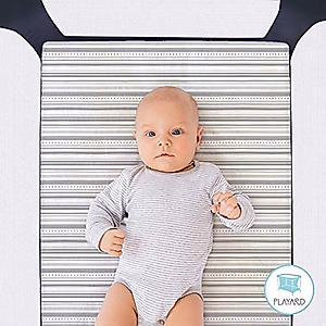 The Peanutshell Fitted Pack n Play, Playard, Mini Crib Sheets for Baby Boys or Girls | 2 Pack Set | Grey Elephant and Stripes