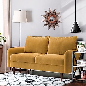 WANSE 56 inch Velvet Loveseat Sofa,Ginger Velvet Couch for Living Room, Couch with Solid Wood Frame, Easy Assembly, Couches for Living Room, Guest Room, Teenager's Room, and Small Apartment