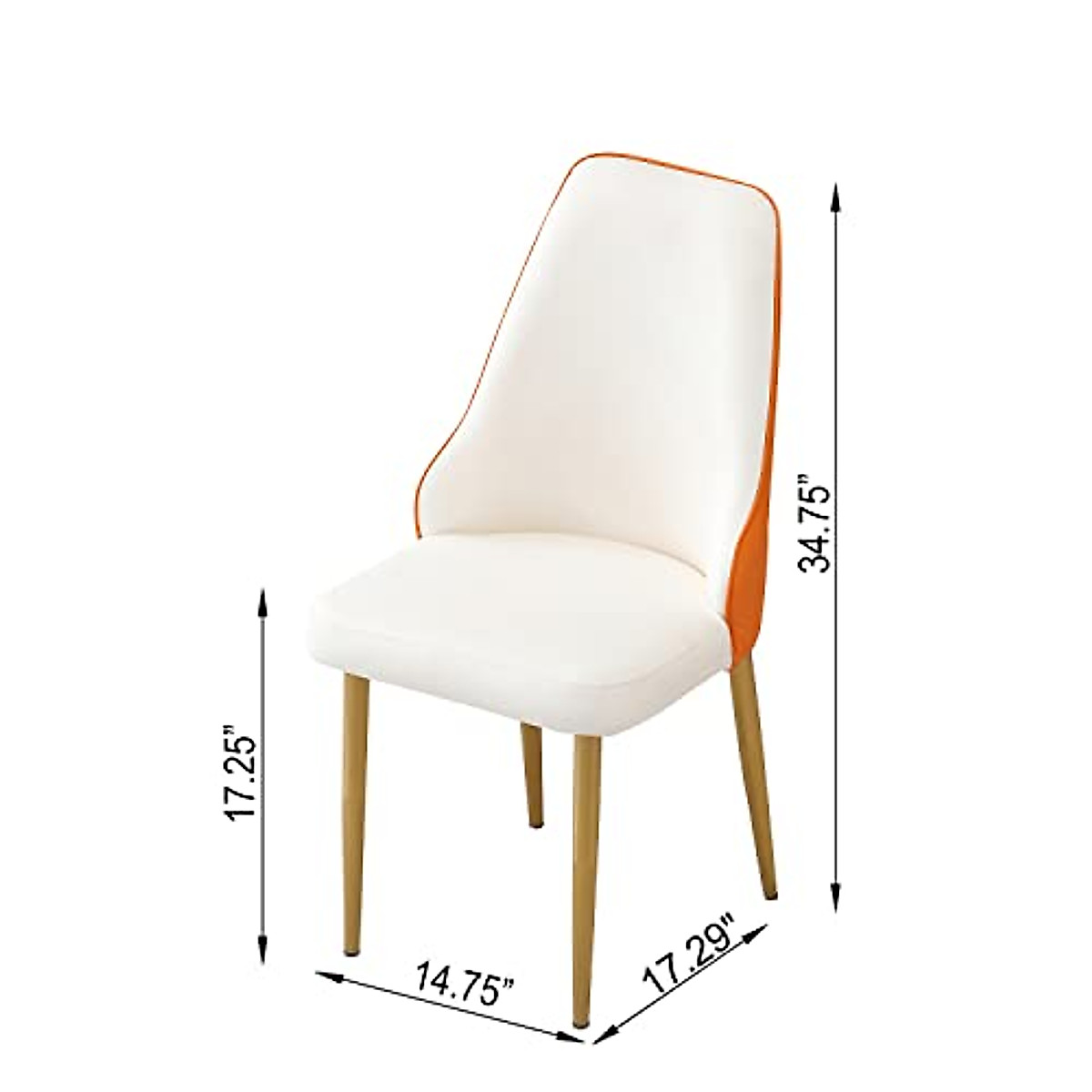 Montary Dining Chairs Set of 2, Modern White Back Pleats Faux Leather Chairs with Gold Metal Legs and Ergonomic Backrest for Living Kitchen Dining Room Chairs (Orange Chairs)