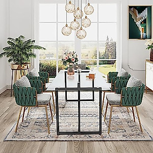 FurnitureR Tempered Glass Dining Table 55 inches for 4-6 Persons Modern Rectangular Spacious Tabletop & Gold Legs Elegant for Home Kitchen Living Room Restaurant, Black