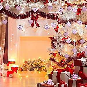 Valentines Day Decorations, Valentine's Day Heart Shaped Ornaments | Valentines Heart Decorations | Red Pink Silver Heart Shaped Baubles | Romantic Valentine's Day Hanging Decorations(24Pcs)