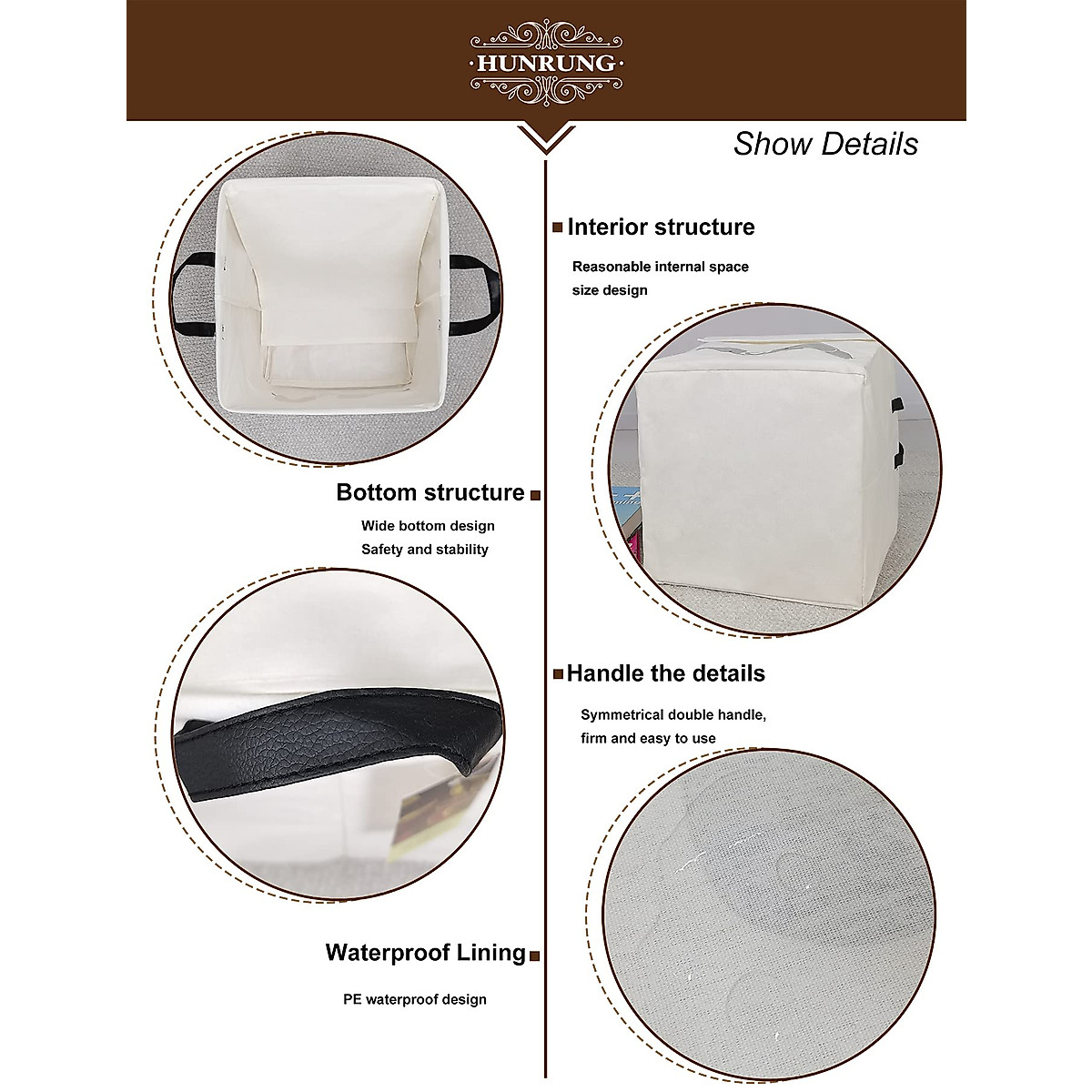 HUNRUNG Storage Boxes with Lids Rectangle/Square Storage Bins，Storage Basket Cute Canvas Organizer Bin for Pet/Children Toys, Books, Clothes Perfect for Rooms（Square-Love-Elephant-with lid）