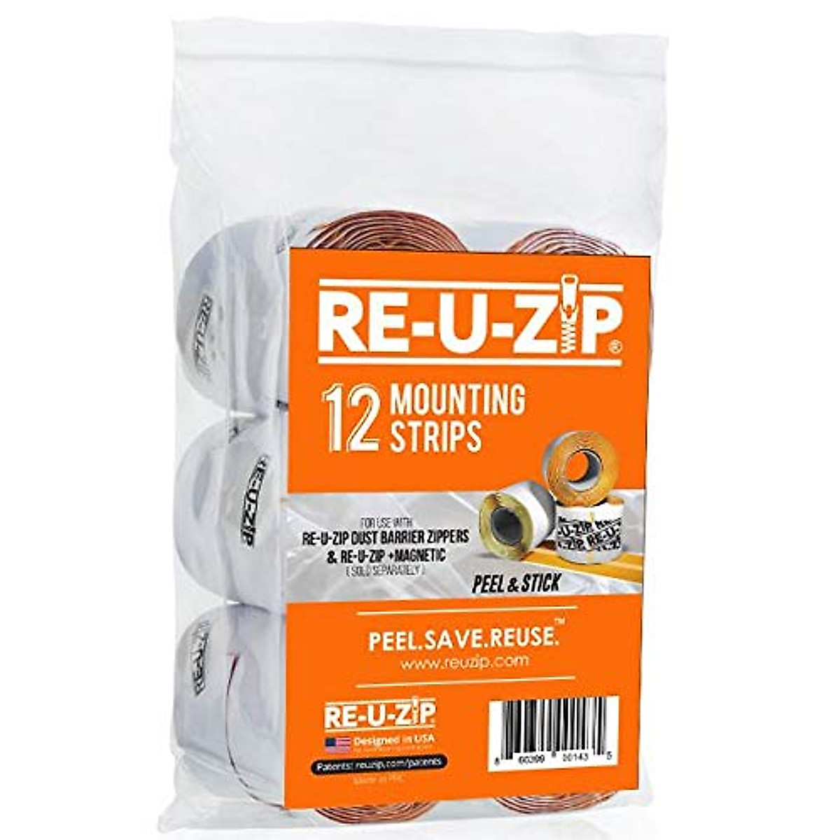 RE-U-ZIP Mounting Strip Refills | 12 Pack | for Use with RE-U-ZIP Reusable Dust Barrier Zippers & Magnetic Entry Strip (Magnetic Dust Barrier Zipper)