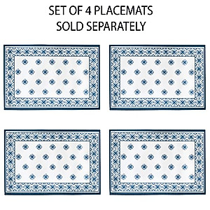 Newbridge Mykonos Blue Mediterranean Tile Bordered Fabric Tablecloth - Blue Medallion Print Indoor/Outdoor, Stain Resistant, No-Iron Tablecloth, 52 Inch x 70 Inch Oblong/Rectangle