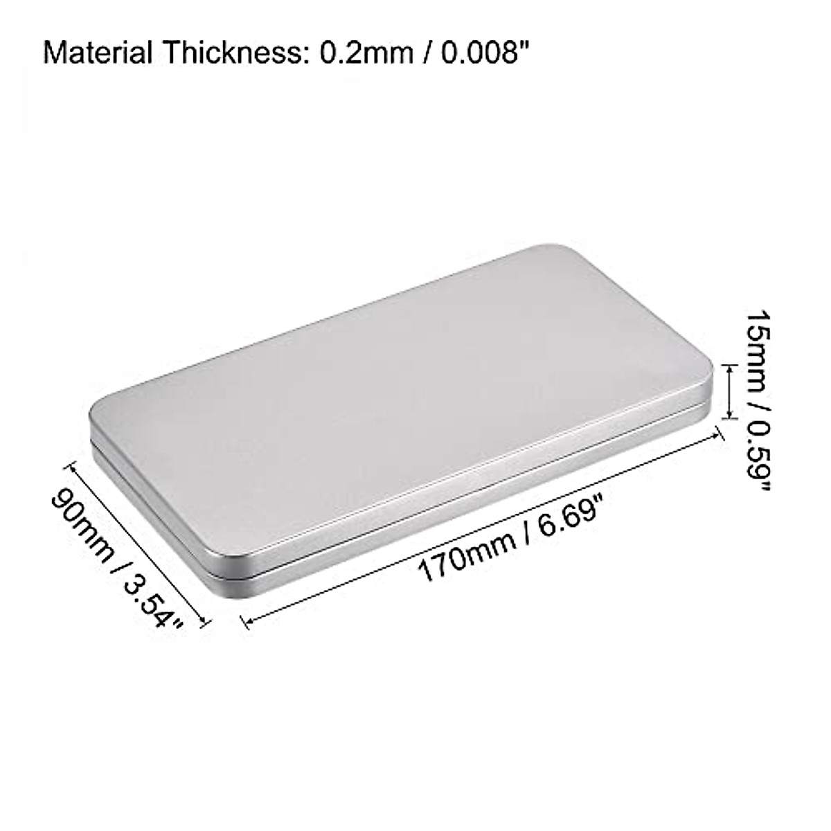 uxcell Metal Tin Box, 5pcs 6.69" x 3.54" x 0.59" Rectangular Empty Tinplate Storage Containers with Lids, Silver Tone
