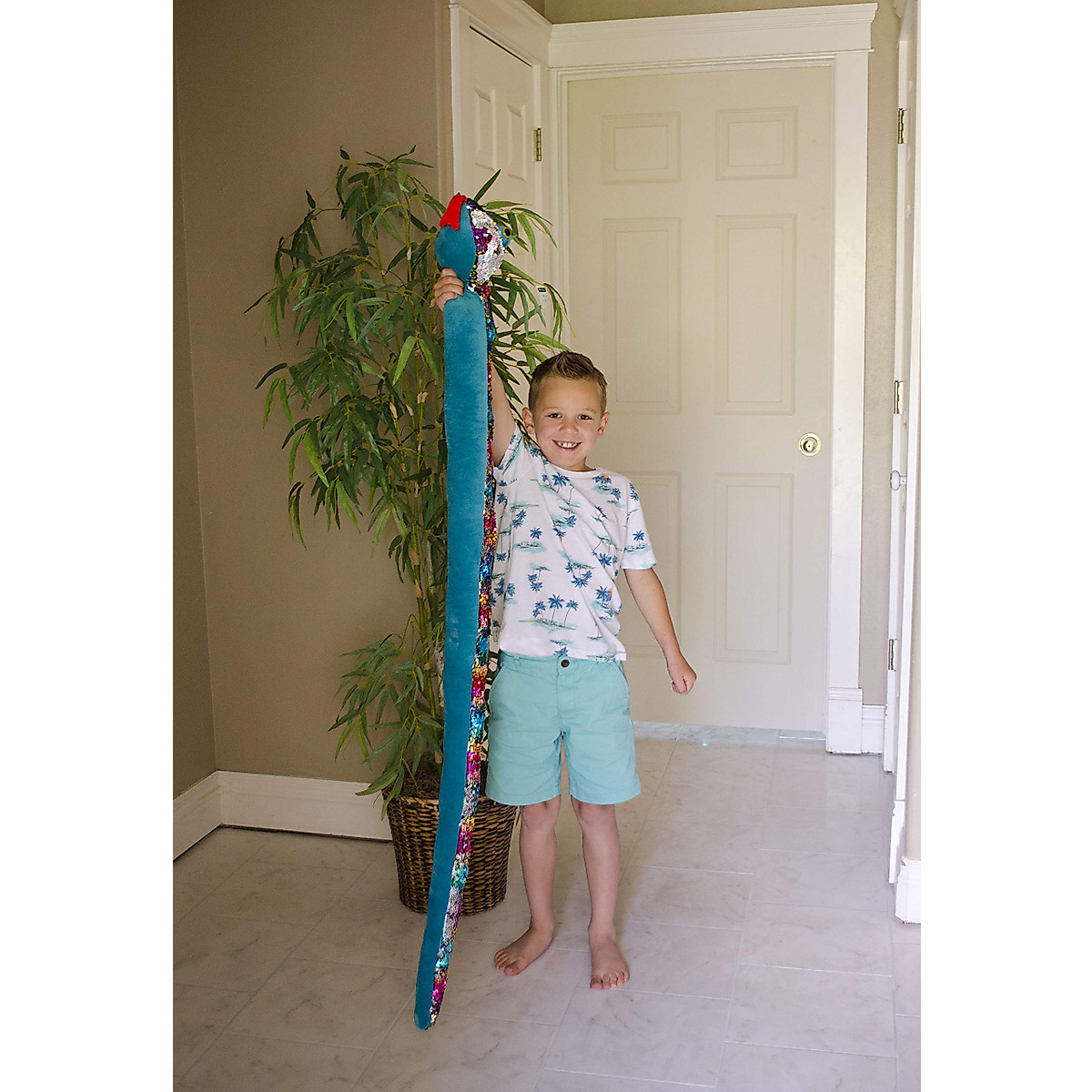 LMC Products Rainbow Flip Sequin Stuffed Snake - Reversible Sequin Pet Snake Stuffed Animal - Giant 60 inches long