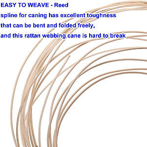 KOHAND 2 Pack 0.2 Inch 65 Feet Round Reed Spline,Chair Cane for DIY Craft Rattan Cane Webbing Basket Wicker Weaving