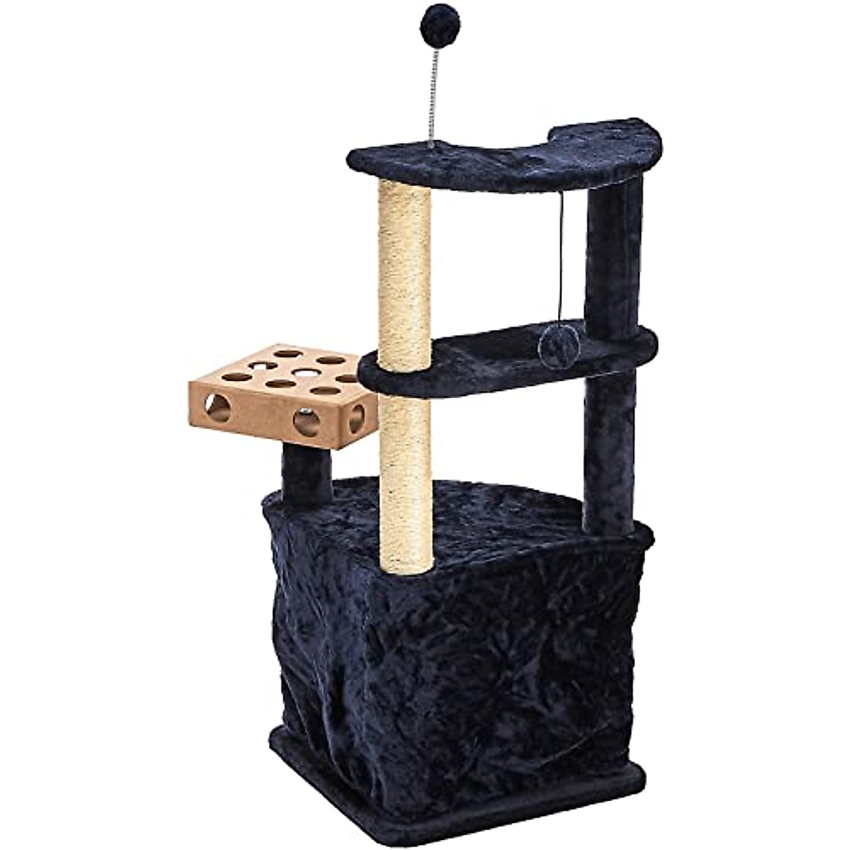 Furhaven Pet Furniture for Cats and Kittens - Tiger Tough Cat Tree Tower Interactive Playground with Toys and Condo, Home Base Playground, Blue
