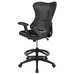 Flash Furniture High Back Designer Black Mesh Drafting Chair with LeatherSoft Sides and Adjustable Arms