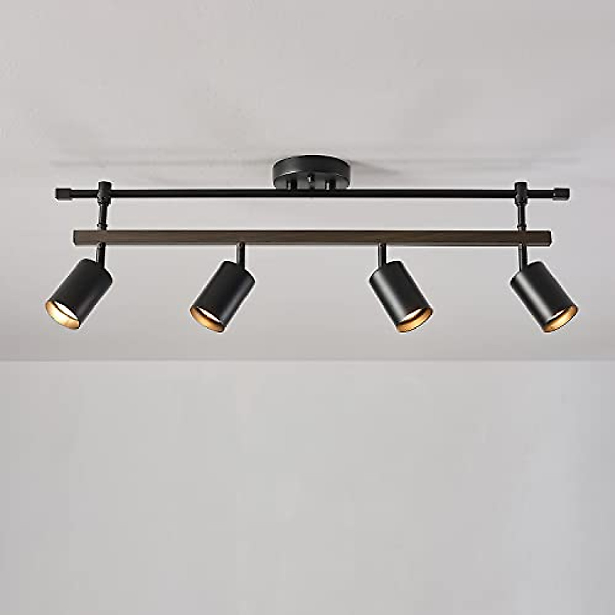 Globe Electric 60023 Nashville 4-Light Track Lighting, Matte Black, Faux Wood Accent Bar