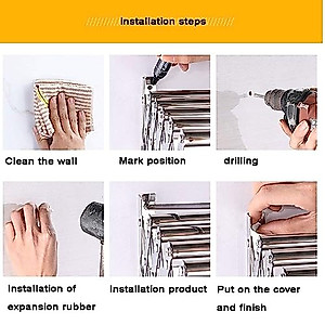 FAXIOAWA Retractable Wall-Mounted Dryer Folding Clothes Drying Rack 50-100Cm 6 Rail Towel Bar Hook Pole Airer Washing Line Bathroom Dryer Balcony Indoor Outdoor,60cm