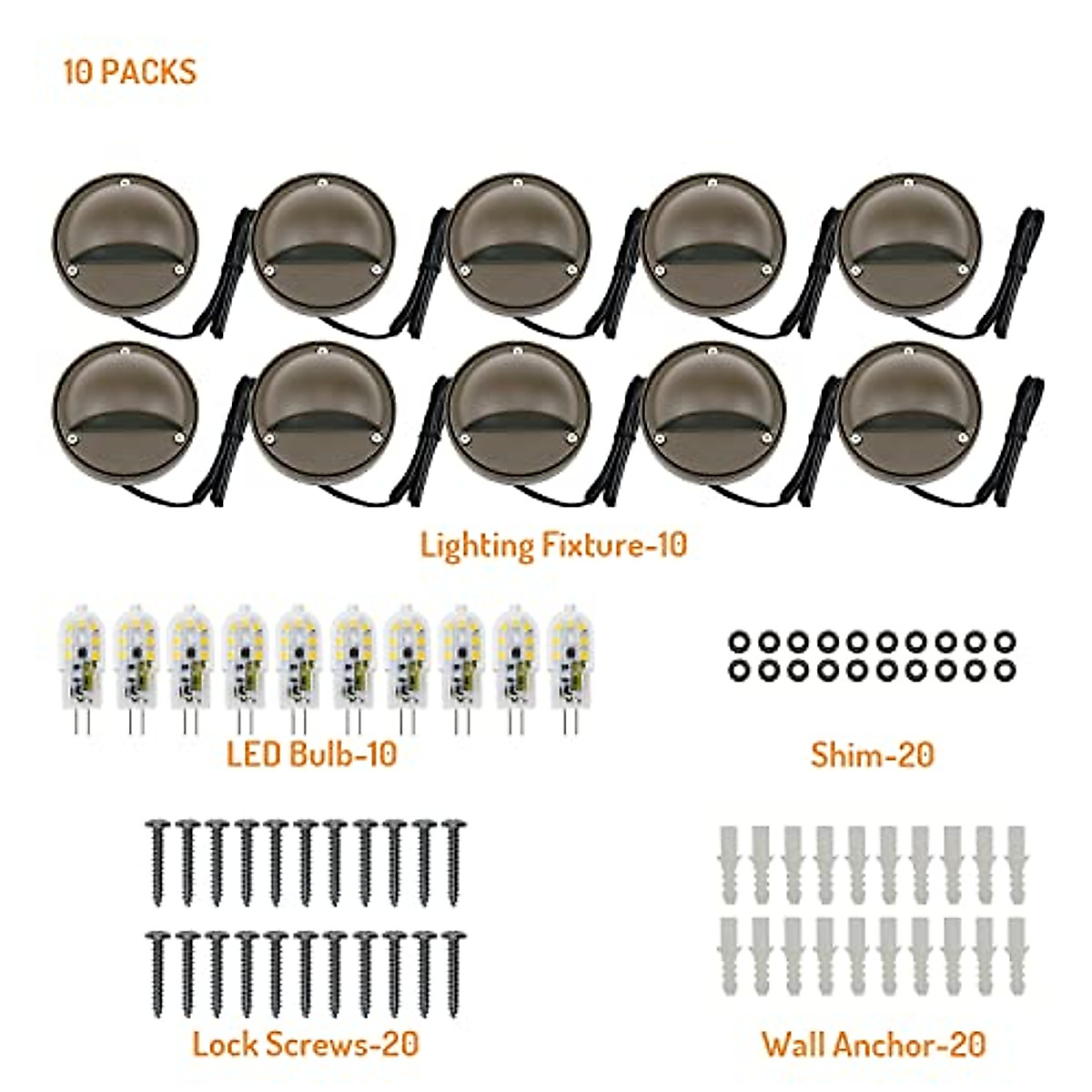 2W LED Deck Lights Landscape Lighting Landscape Lights Low Voltage Outdoor Deck Lighting Replaceable G4 LED Bulb 3000K Aluminum housing for Stair, Pathway,Walkway,Deck,Garden Bronze, Pack of 10