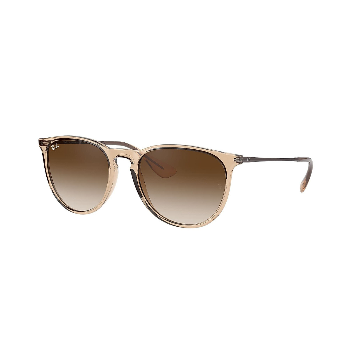 Ray-Ban RB4171F Erika Low Bridge Fit Round Sunglasses, Transparent Light Brown/Brown Gradient Dark Brown, 57 mm