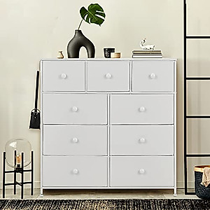 Sapodilla 9 Drawers Dresser for Bedroom,Chest of Drawers with Metal Frame Side Hook Wood Top,Large Capacity Closet Dresser in Living Room Hallway Nursery Storage Room (White, 9 Drawers)