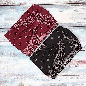 Yean Boho Wide Headbands Black Stretch Hair Bands Elastic Turbans Stylish Head Wraps for Women and Girls (Pack of 4) (Boho)