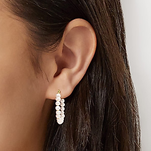 Canaria 3-3.5mm Cultured Pearl Hoop Earrings in 10kt Yellow Gold