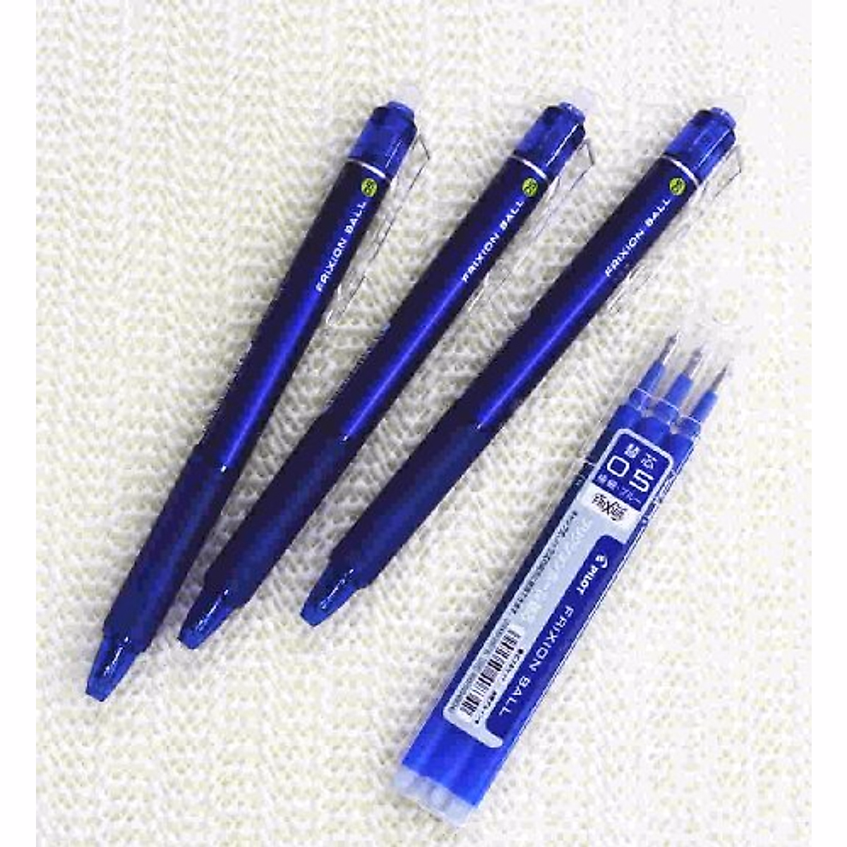 Pilot Frixion Ball Knock Retractable Erasable Gel Ink Pens,fine Point, 0.5mm - Blue Ink- Value Set of 3 & 3 Gel Ink Pen Refill Pack