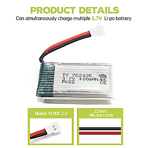 sea Jump 5PCS 3.7V 400mAh Li Battery with 5in1 Charger for SYMA Q11 H99W H31 H6C H98 TR-C385 TR-P51 TR-F22 Quadcopter Parts Aircraft Model Drone Battery AT-96