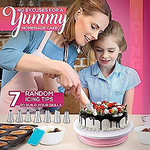 RFAQK 100pcs Cake Pan Set for Baking + Cake Decorating Supplies: 3 Round Non Stick Springform Pan Set (4, 7, 9 inches), Icing Tips, Cake Leveler – Multi-functional Leak-Proof Cheese Cake Pans & eBook