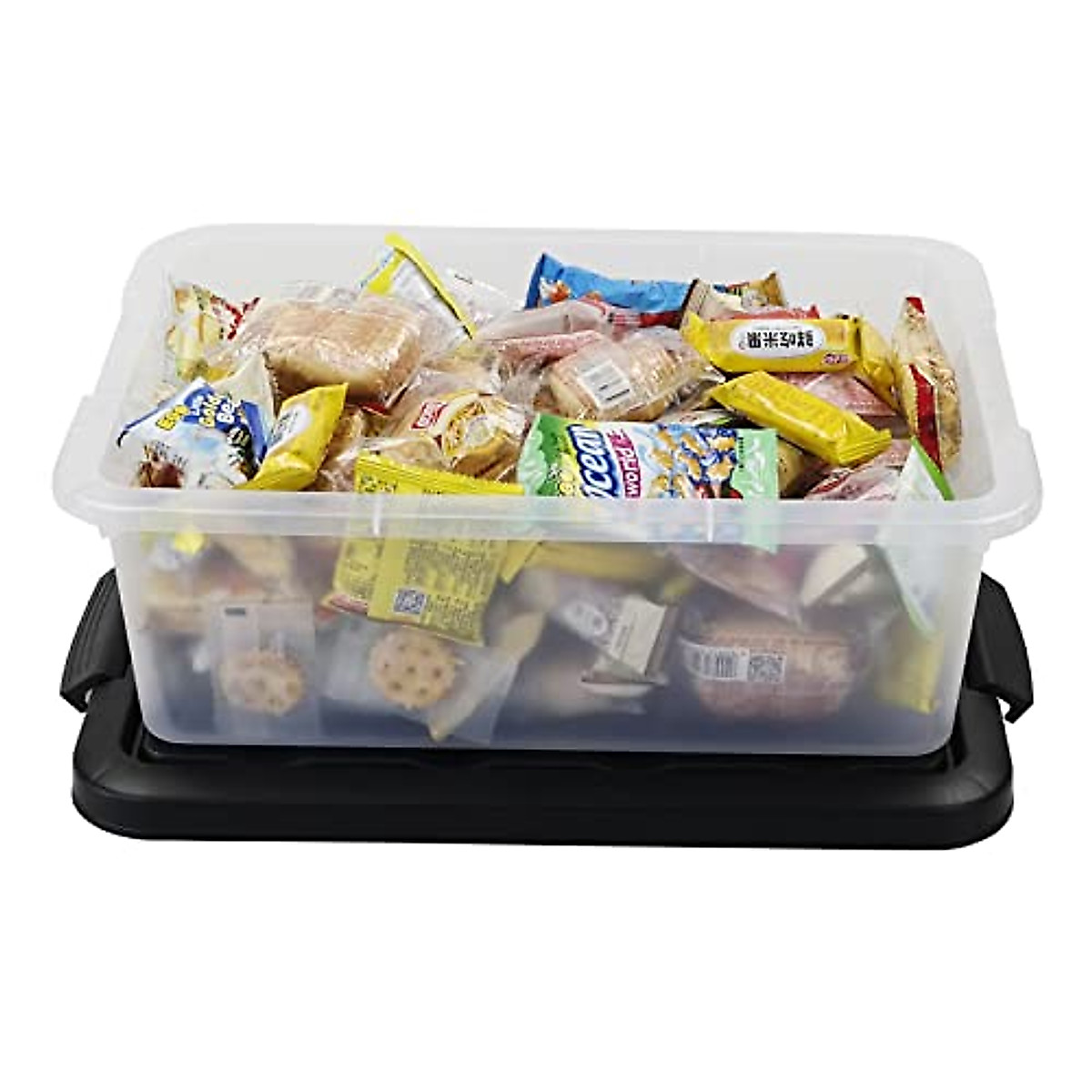 Wekioger Versatile Plastic Storage Box Organizer Bins with Black Lids, 14 Quart, 2 Packs