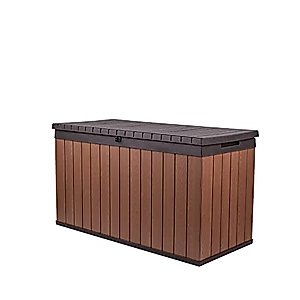 Keter Darwin 150 Gallon Resin Large Deck Box - Organization and Storage for Patio Furniture, Outdoor Cushions, Garden Tools and Pool Toys, Brown & Black