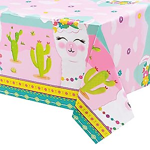 WERNNSAI Llama Table Cover - 108'' x 54'' Party Disposable Plastic Tablecloth Alpaca Lama Party Supplies for Kids Girls Pink Birthday Party Decorations