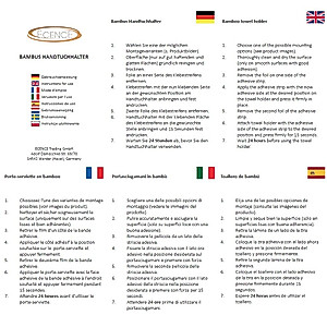 ECENCE Hand Towel Holder Bamboo Wood Adhesive Wall Mounted, Hand Towel Bar for Bathroom Guest Hand Towel Rack 15.16"