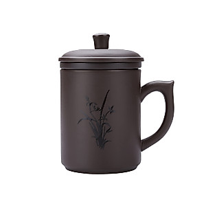 I-MART Tea Cup, Purple Clay Tea Mug Tea Cup with Infuser and Lid (13.5 Ounce - Flower)
