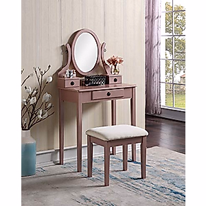 Roundhill Furniture Moniys Wood Moniya Makeup Vanity Table and Stool Set, Rose Gold