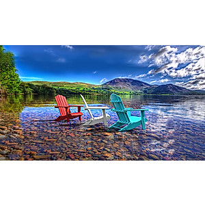 PolyTEAK Folding Adirondack Chair Set of 4, Premium Weather Resistant Poly Lumber, Outdoor Patio Furniture, Up to 300 lbs, Plastic Adirondack Chairs for Garden Fire Pit, Classic Collection - Blue