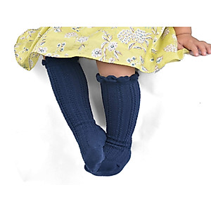 EPEIUS 5 Pairs Little Girls Cotton Uniform Knee High Socks Kids Boys Tube Ruffled Stockings for 6-8 Years,White/Grey/Navy/Yellow/Wine Red