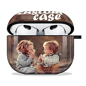 Custom Airpods 3rd Generation Case Personalized Gift with Your Name & Photo Custom DIY Shock Absorption AirPodCase Cover with Keychain Black