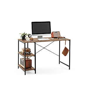 LINSY HOME Computer Desk 47 Inch, Home Office Desk with 2-Tier Storage Shelf, Writing Laptop Table for Gaming Study Working, Easy Assembly, Rustic Brown