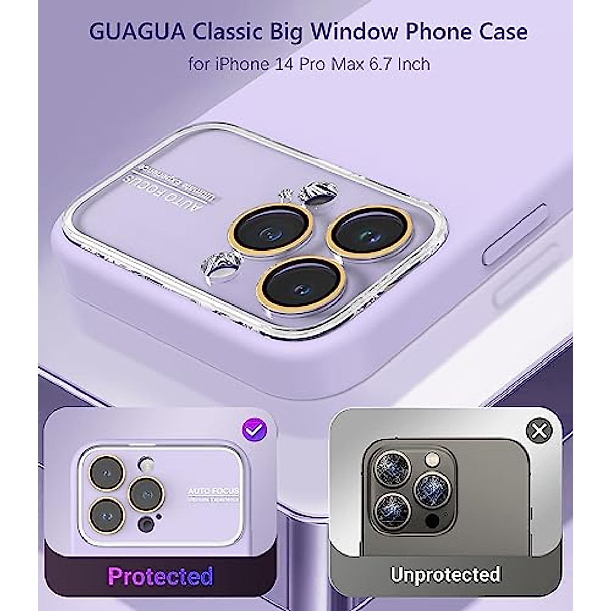 GUAGUA for iPhone 14 Pro Max Case, Silicone Phone Case for iPhone 14 Pro Max, [Full Camera Len Protector] Scratch Resistant Shockproof Protective Phone Case for iPhone 14 Pro Max 6.7'', Lilac Purple