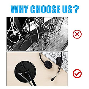 E-Macht 2 PCS of Desktop Power Grommet Outlet Conference Recessed Power Socket with AC Outlet, USB A/C(Type-C) & Replaceable Outlet(CAT 6, HDMI), 6 Ft Extension Cord for Home Office Library Table