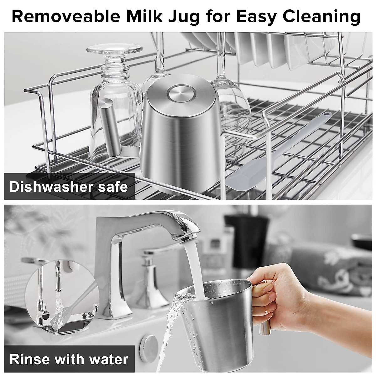 Secura Detachable Milk Frother, 17oz Electric Milk Steamer Stainless Steel, Automatic Hot/Cold Foam and Hot Chocolate Maker with 2 in 1 Function Whisks (Upgraded)