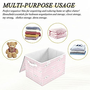xigua Cartoon Bear Face Storage Bins with Lids, Large Collapsible Cube Storage Bin, Fabric Storage Box with Handles for Organizing Closet Shelf Home Office