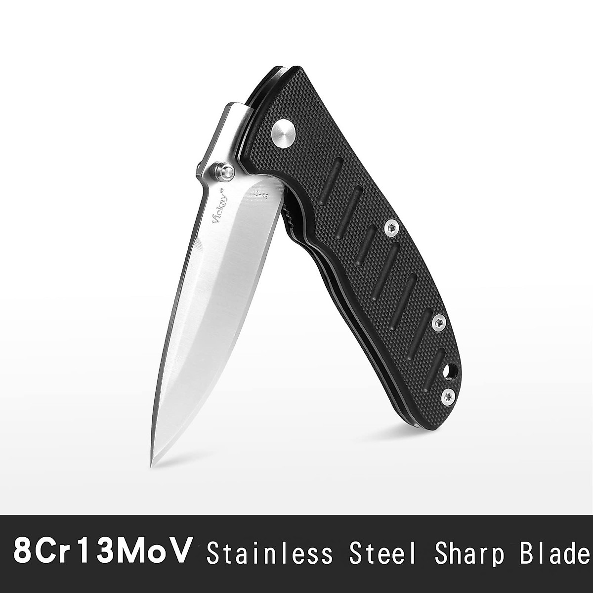 Vickay Folding Pocket Knife for Men, Sharp 8Cr13MoV Steel Blade, Lightweight G10 Handle, Ideal for Camping, Hiking, Fishing, and Everyday Carry, Black