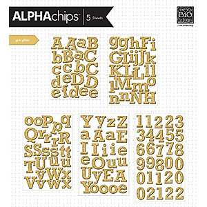 me & my BIG ideas Alpha Chips Designer Chipboard Letter Stickers, Rockwell Alphabet Gold Glitter