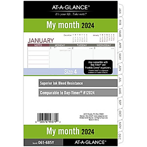 AT-A-GLANCE 2024 Monthly Planner Refill, 12024 Day-Timer, 5-1/2" x 8-1/2", Size 4, Desk Size, Loose-Leaf (061-685Y-24)