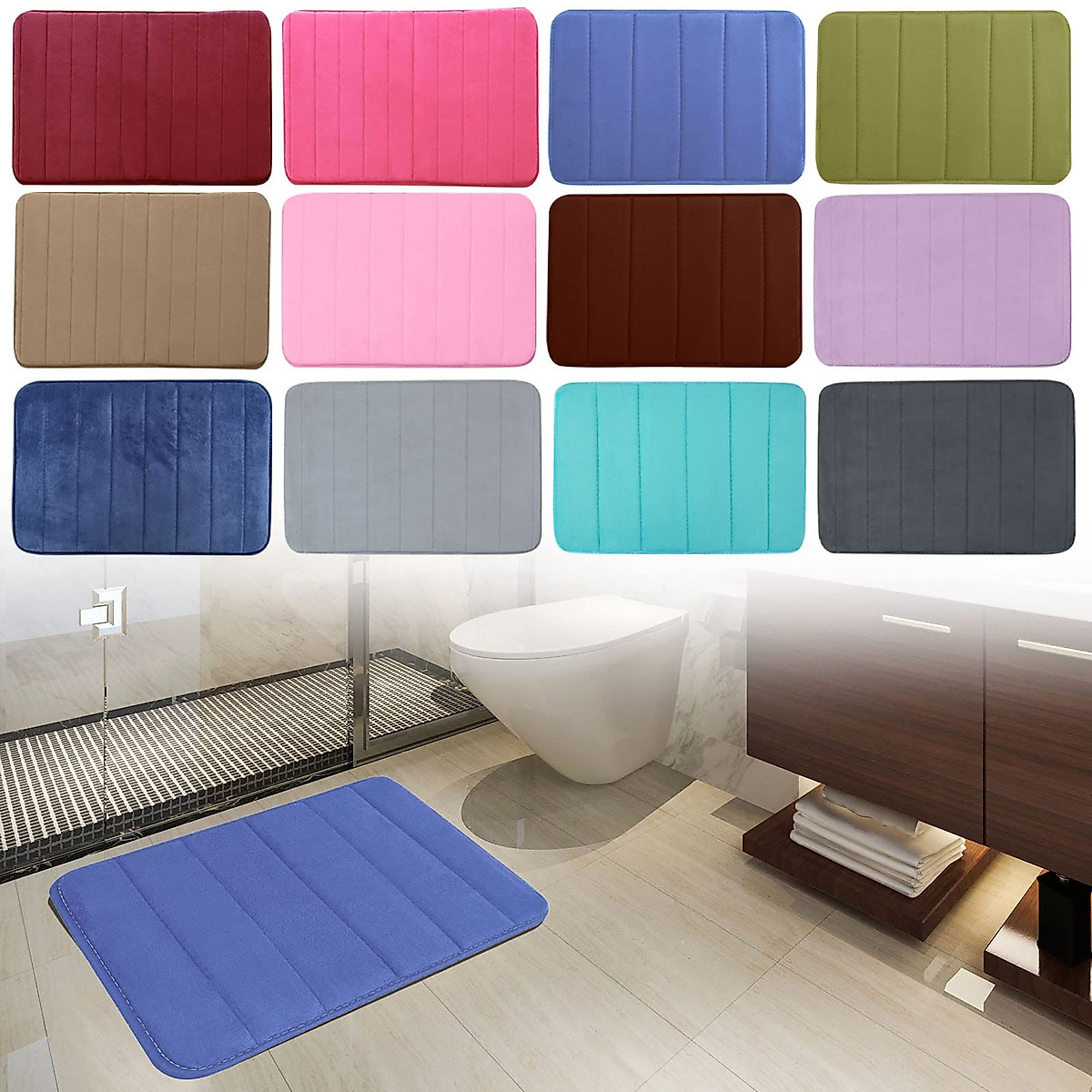 Memory Foam Bath Mats, Bathroom Rugs Memory Foam, Super Absorbent Soft Bath Mat Rug, Non Slip Waterproof Quick Dry Washable Pink Bathroom Mat Rug, Tapete para Baño, Alfombra De Baño, 17" x 24"