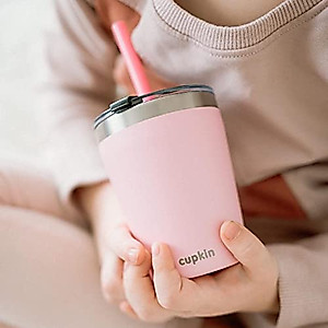 CUPKIN Stackable Stainless Steel Kids Cup Smoothie Tumbler - Powder Coated Insulated Tumblers, BPA Free Lid and Silicone Straw (8 Fl Oz (Pack of 1), Pink)