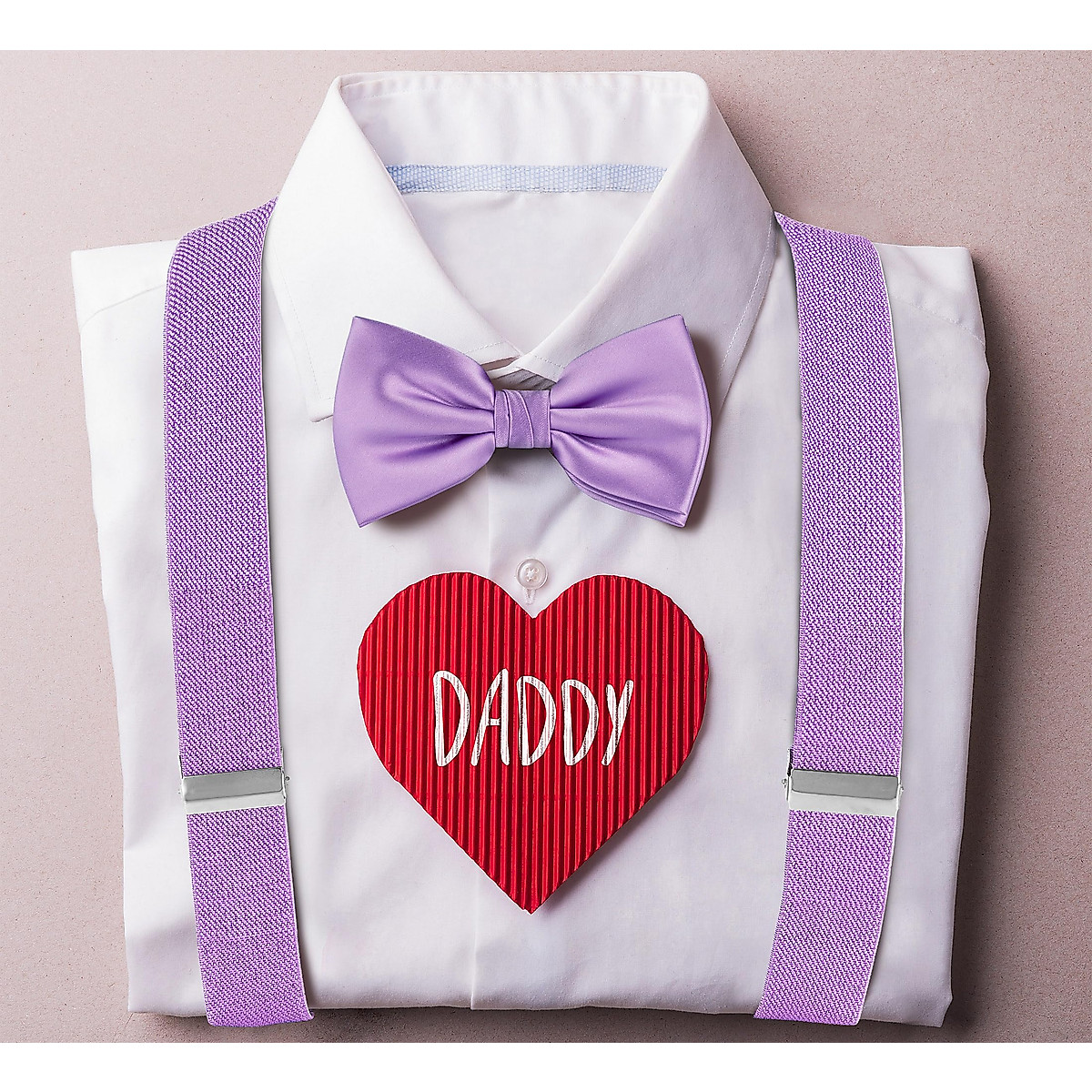 TIE G Solid Color Men's Suspender + Woven Bow Tie Set for Wedding : Vivid Color, Adjustable Brace, Strong Enhanced Clip, Elastic Band (Lavender)