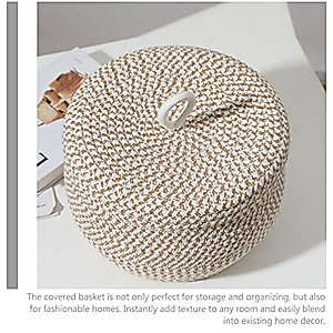 Woven Baskets Woven Wastebasket Cotton Rope Trash Can Tabletop Garbage Cans Wicker Waste Basket with Lid Decorative Countertop Container for Laundry Utility Home Office Decor